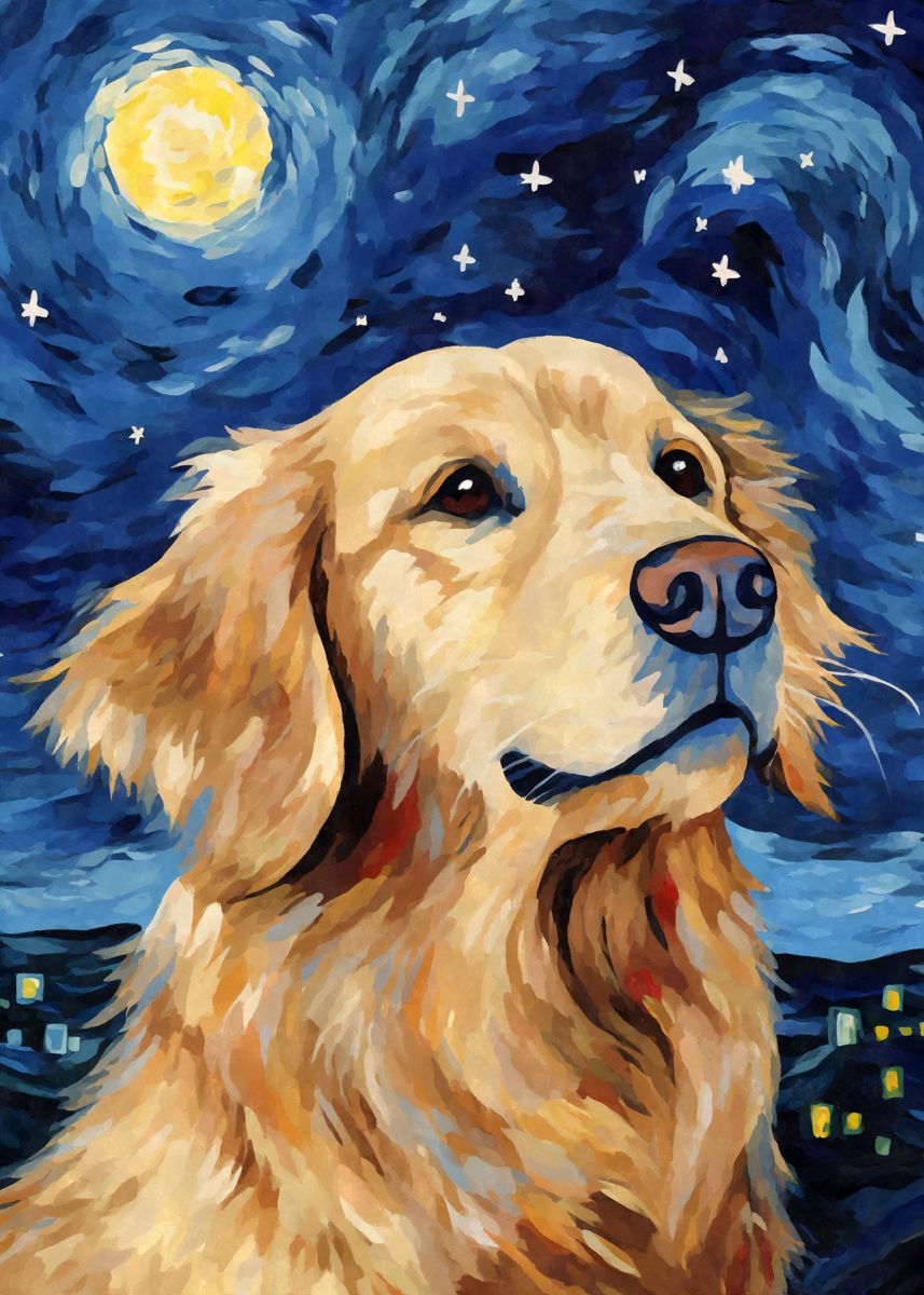 'Golden Retriever Night' Poster, picture, metal print, paint by Masaki ...