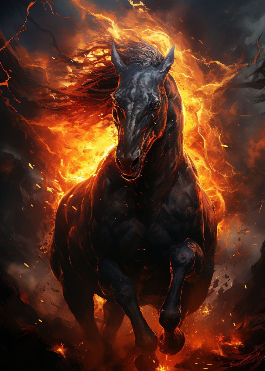 'Fiery Horse From Hell' Poster, picture, metal print, paint by Senja ...