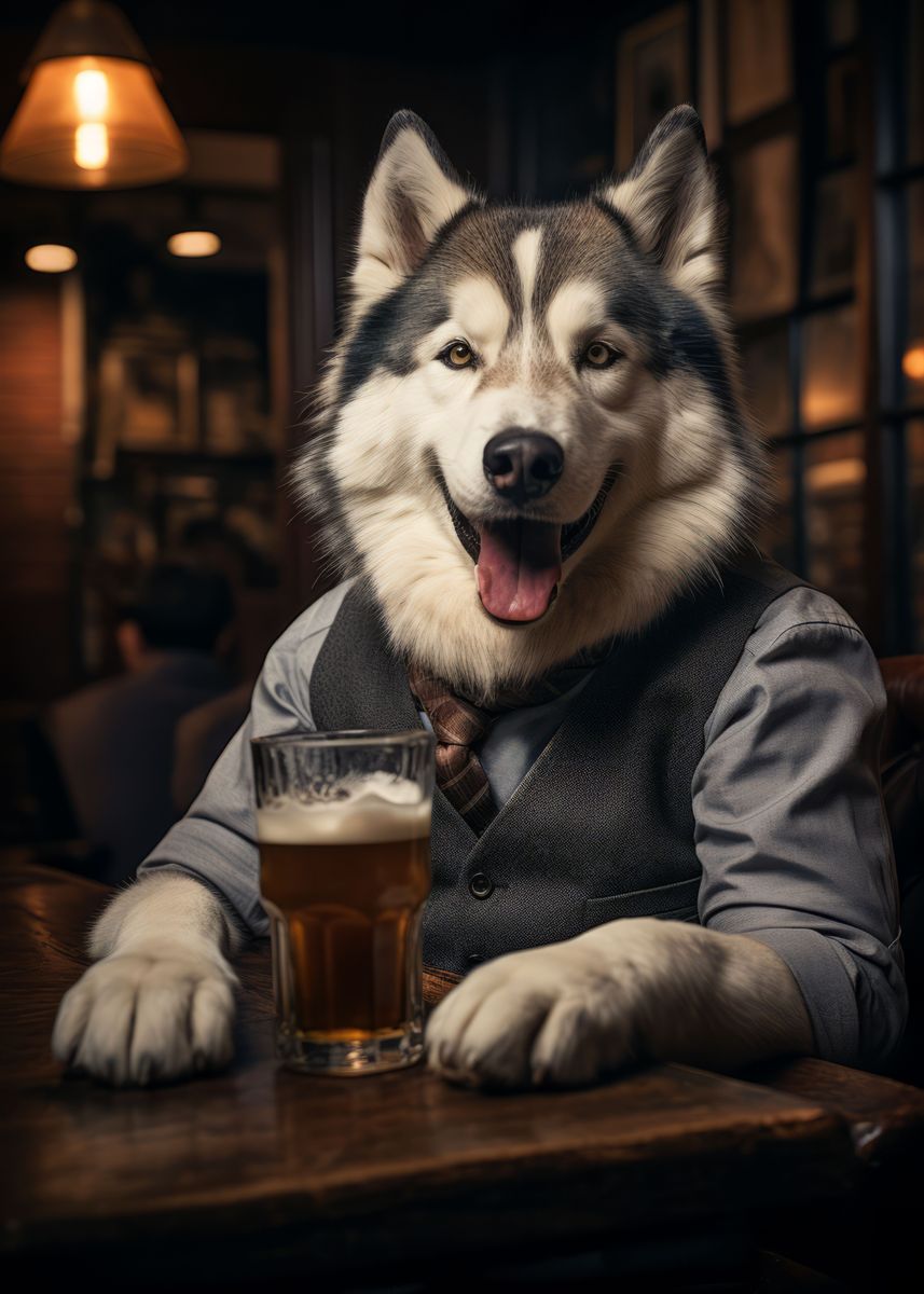 'Husky Dog in the Pub' Poster, picture, metal print, paint by Craig ...
