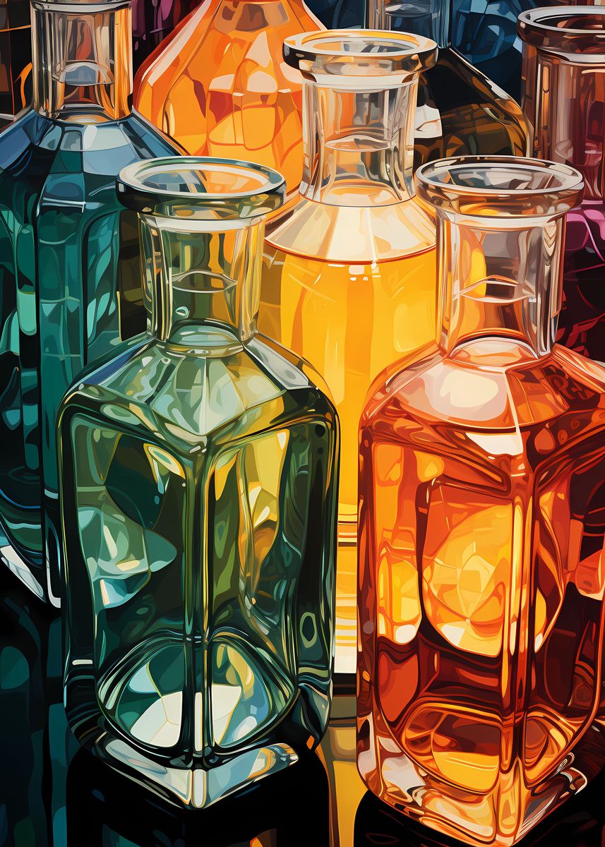 'Coloured Bottles' Poster, picture, metal print, paint by Johnathen ...