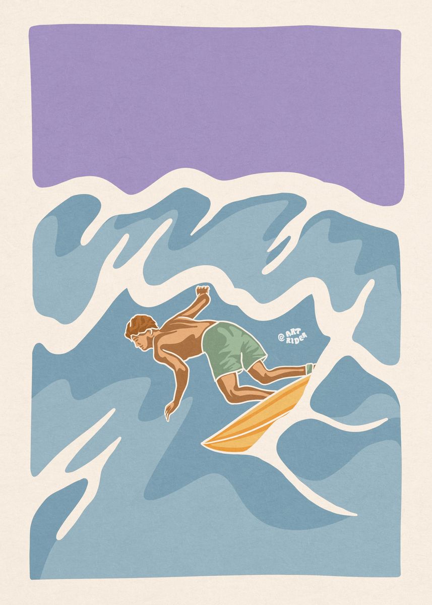 'Surfer man big wave' Poster, picture, metal print, paint by Franck ...