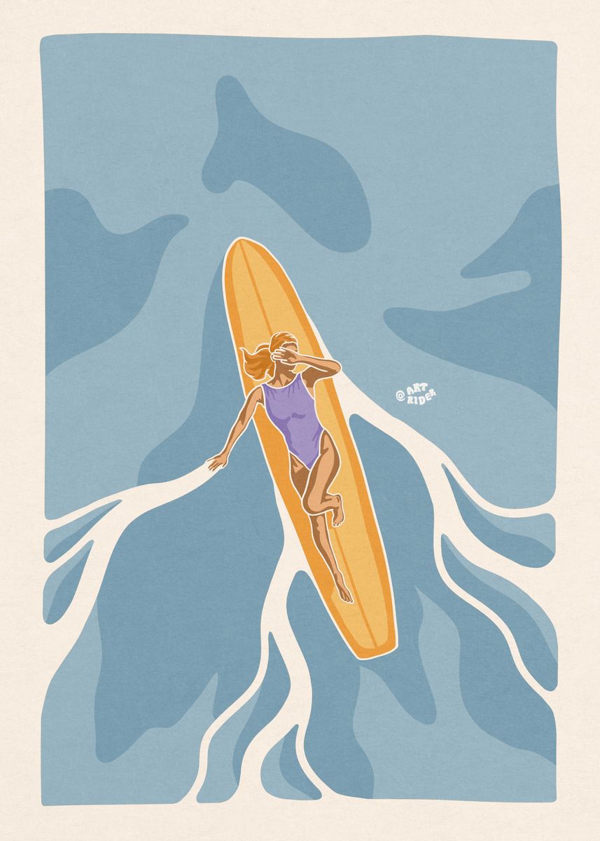 'Surfer girl chill' Poster, picture, metal print, paint by Franck ...