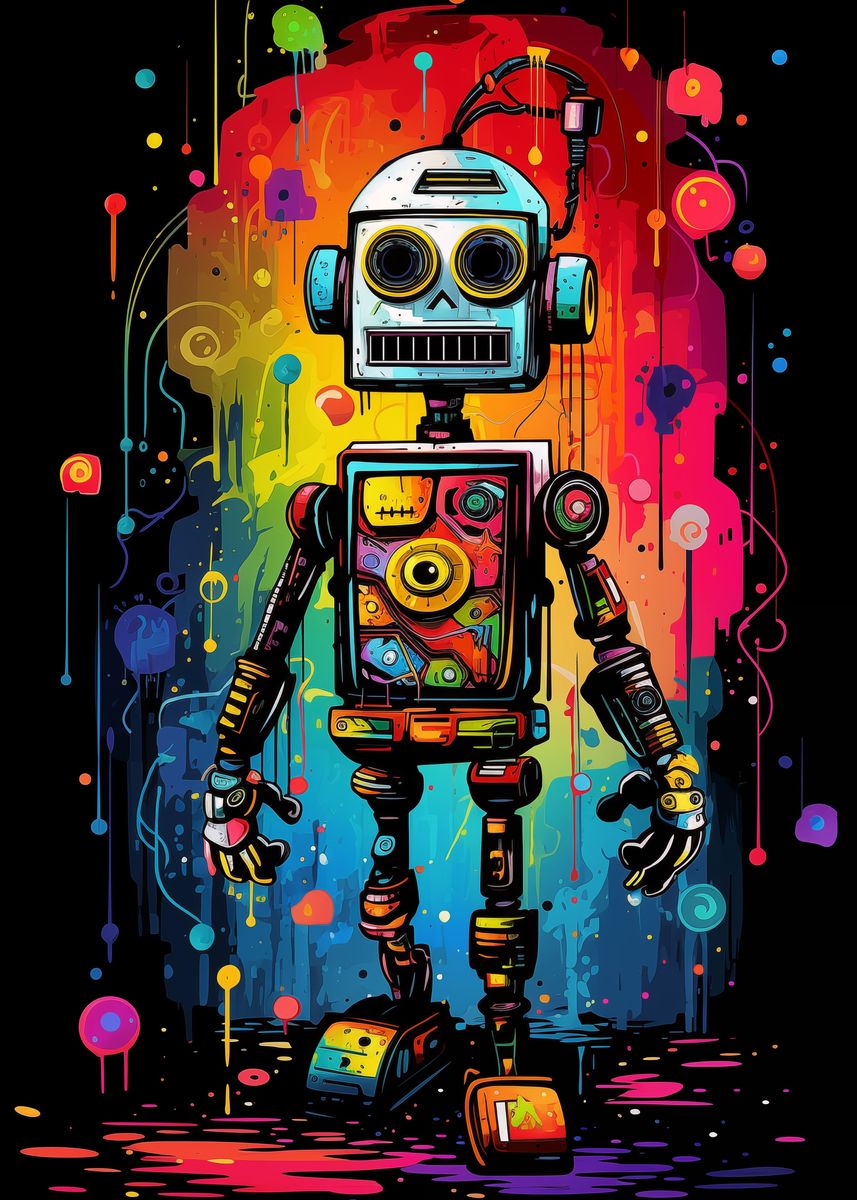 'Robot colorful psychedelic' Poster, picture, metal print, paint by P ...