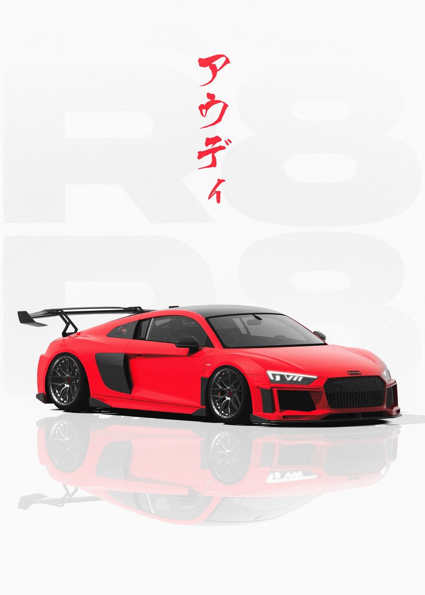 'Red ABT Audi R8' Poster, picture, metal print, paint by Yannick | Displate