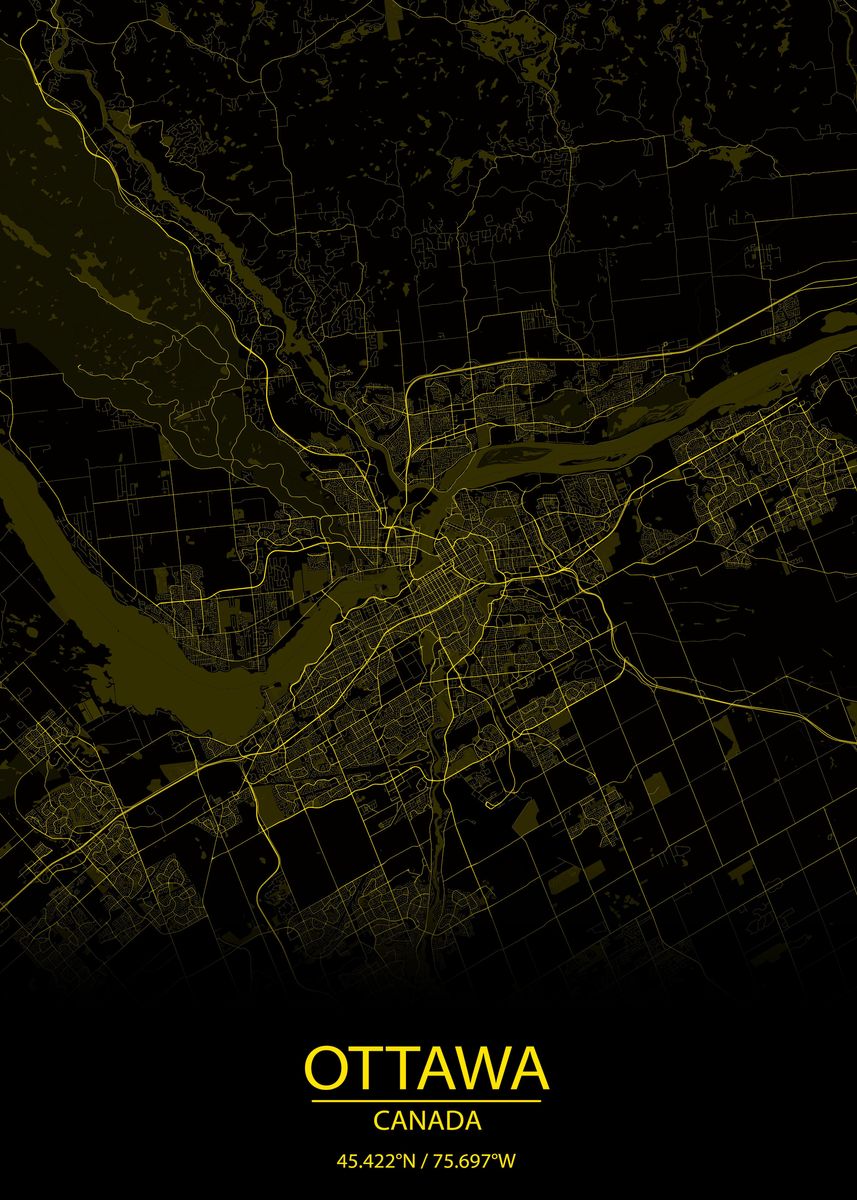 'Ottawa Ontario Yellow Map' Poster, picture, metal print, paint by Wall ...