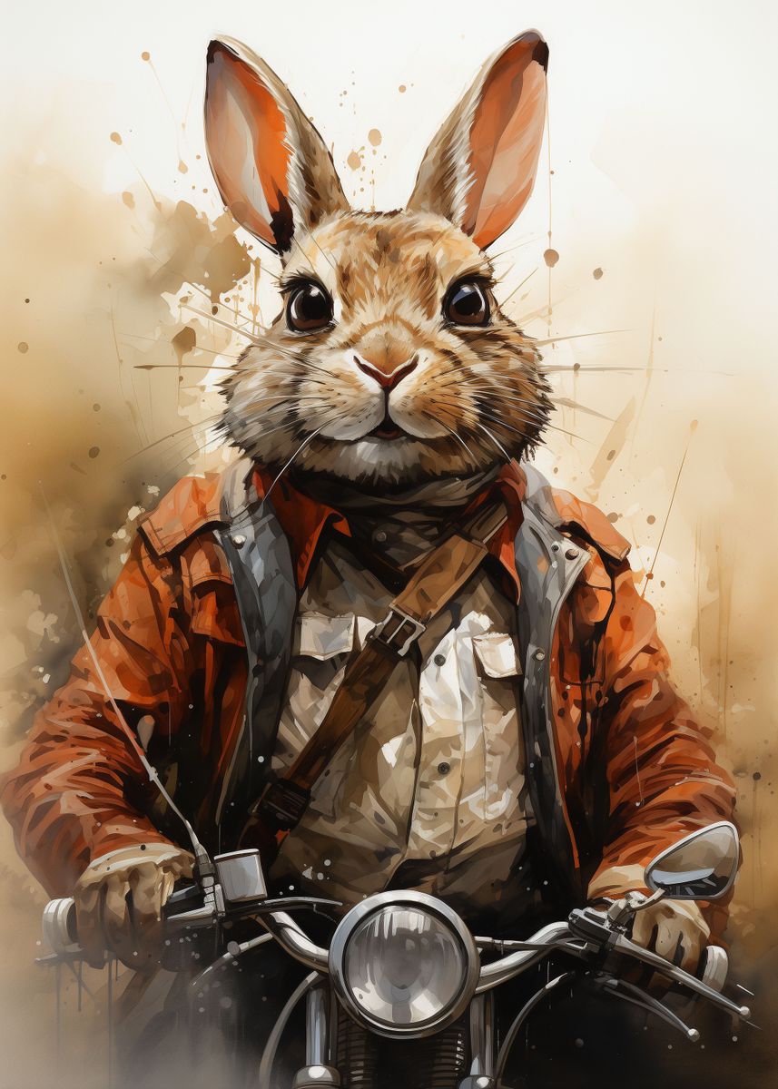 'Rabbit riding a motorcycle' Poster, picture, metal print, paint by ...