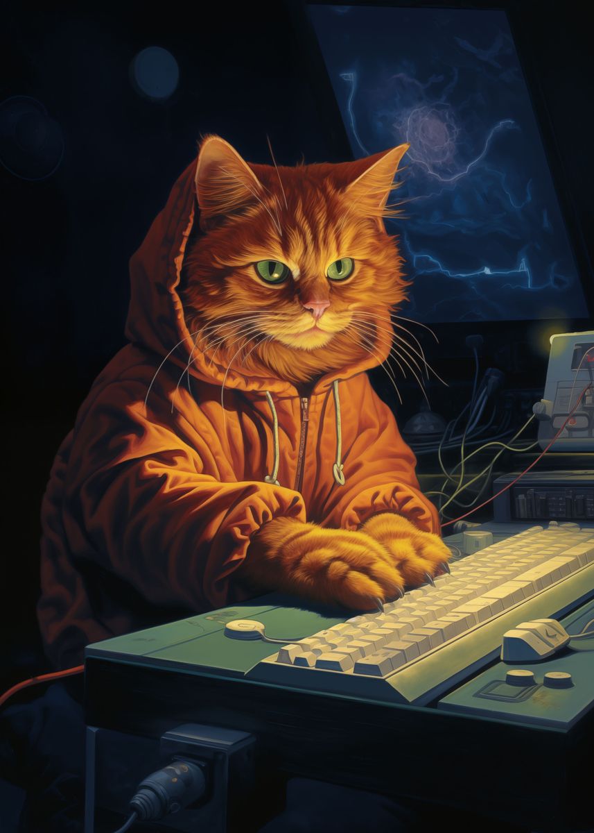 'Hacker Cat' Poster, picture, metal print, paint by Art Concept | Displate