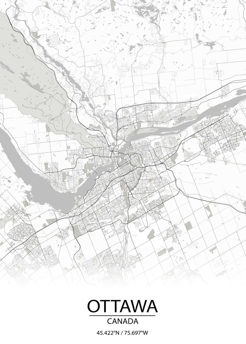'Ottawa Ontario White Map' Poster, picture, metal print, paint by Wall ...