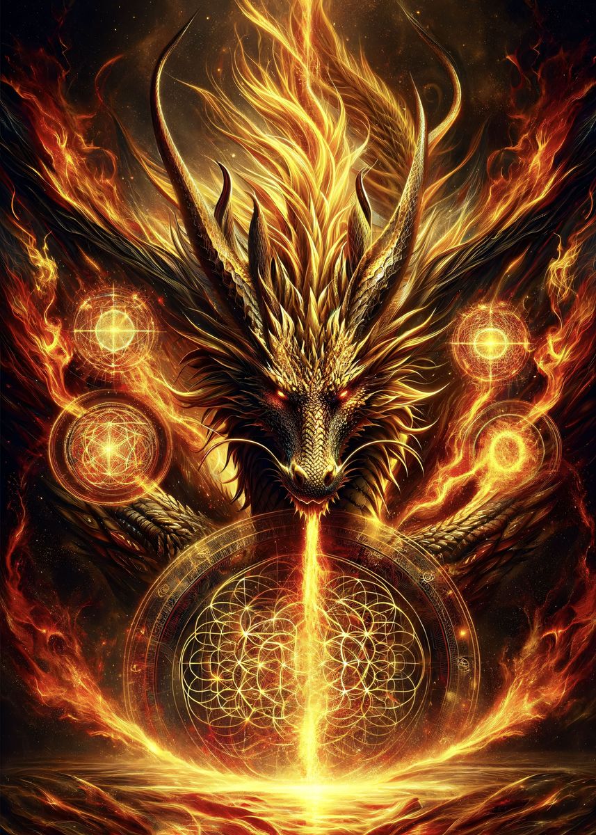 'Dragon Sacred Geometry' Poster, picture, metal print, paint by Astro ...