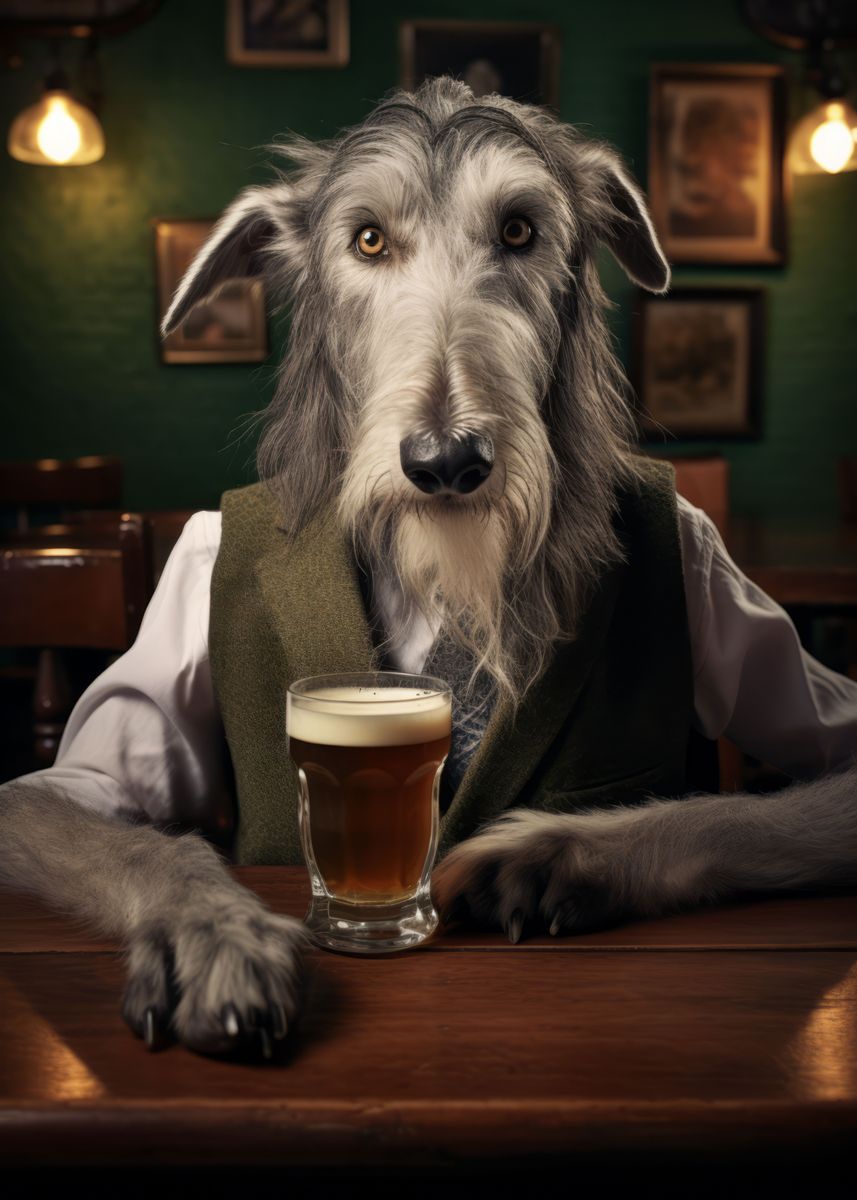'Deerhound in the Bar ' Poster, picture, metal print, paint by Craig ...