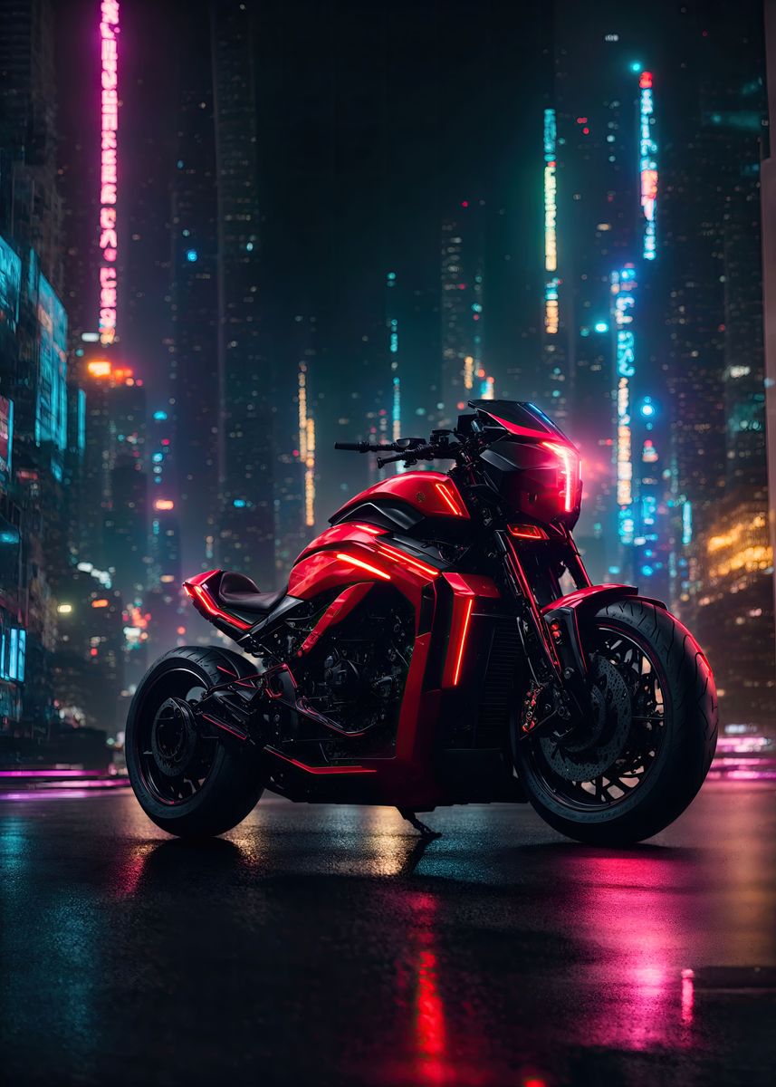 'Neon Red Superbike' Poster, picture, metal print, paint by LP Design ...