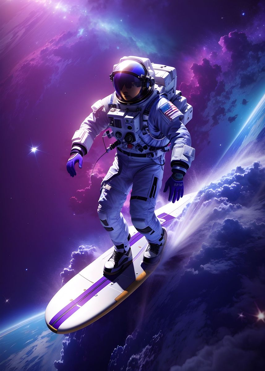 'Astronaut surfing galaxy' Poster, picture, metal print, paint by Ayen ...