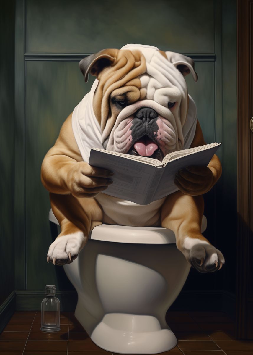 'Bulldog Loves Books' Poster, picture, metal print, paint by Fleur de ...