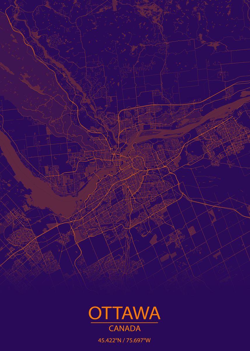 'Ottawa Ontario Purple Map' Poster, picture, metal print, paint by Wall ...