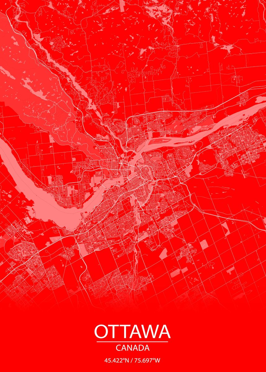 'Ottawa Ontario Red Map' Poster, picture, metal print, paint by Wall ...