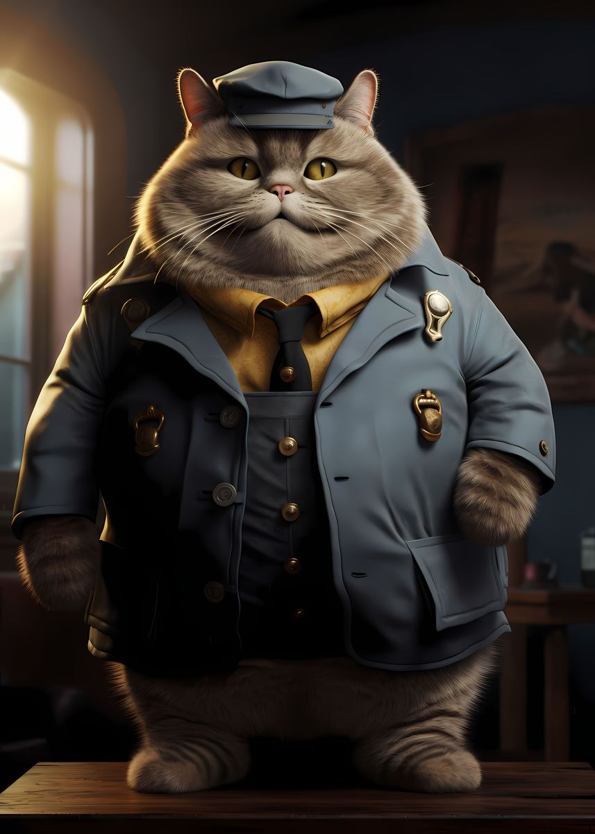 'fat cat police officer pet' Poster, picture, metal print, paint by ...