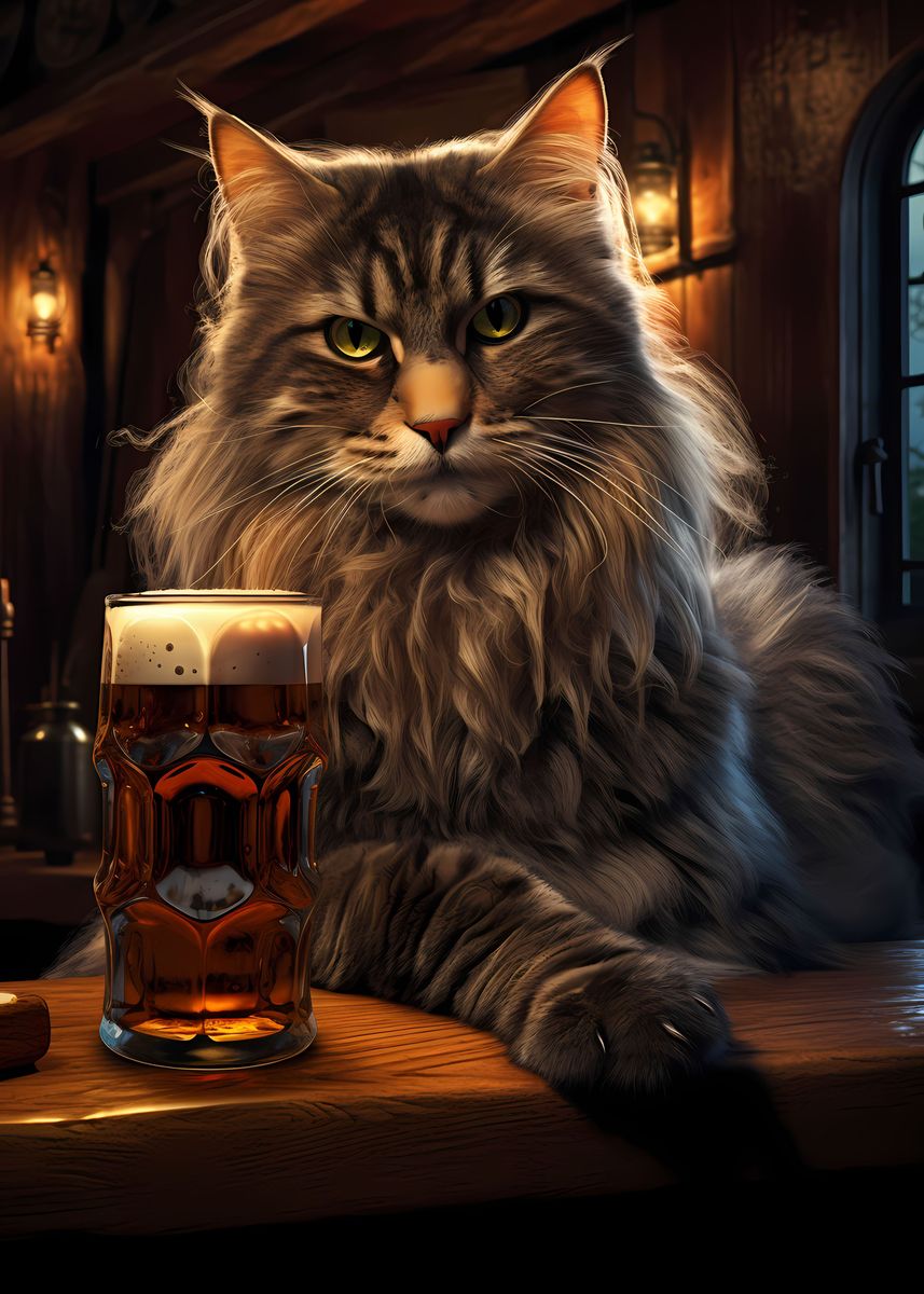 'Fat Cat Beer Pub Bar Drink' Poster, picture, metal print, paint by ...