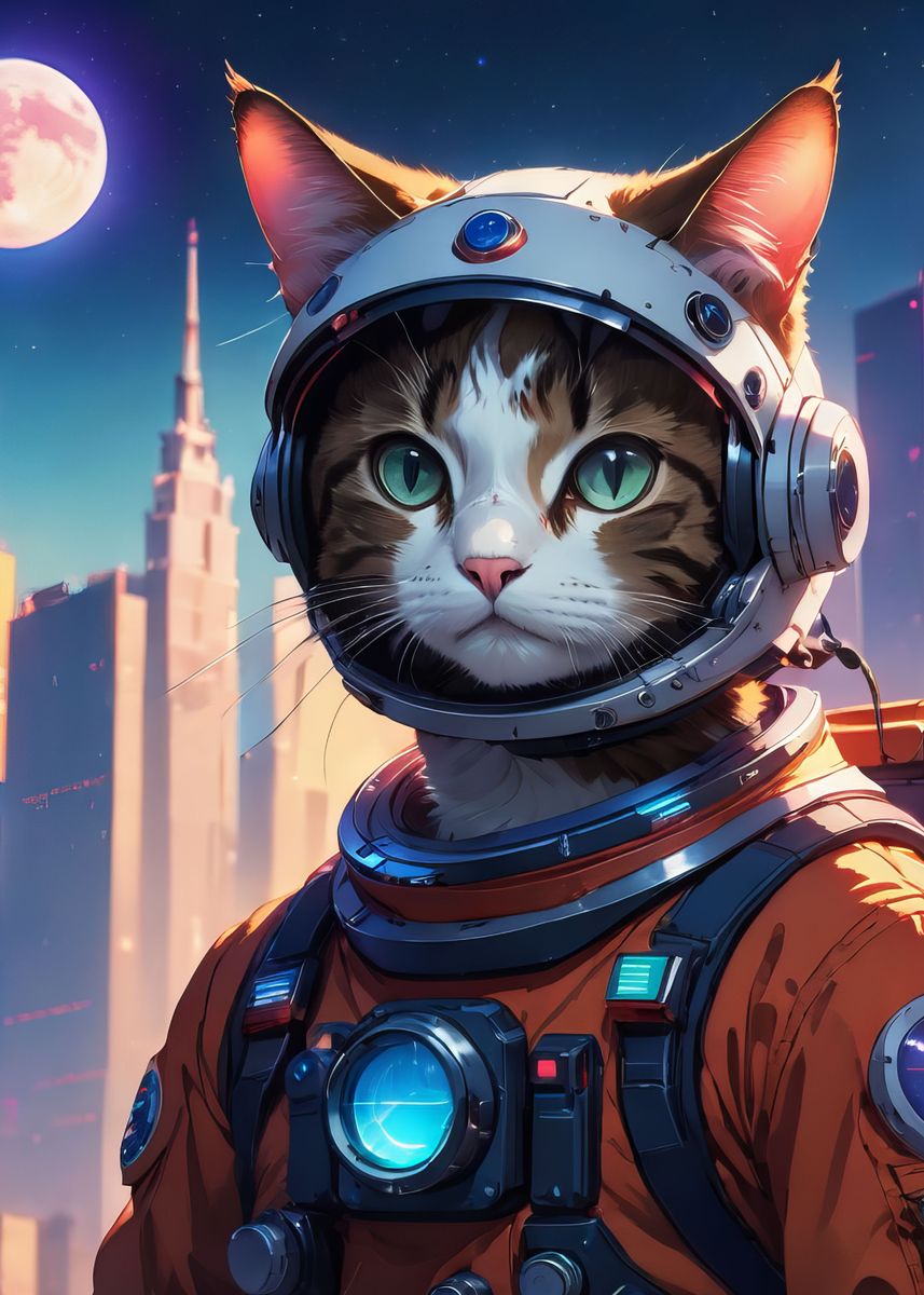 'cat astronaut 2 anl 02 ' Poster, picture, metal print, paint by ...