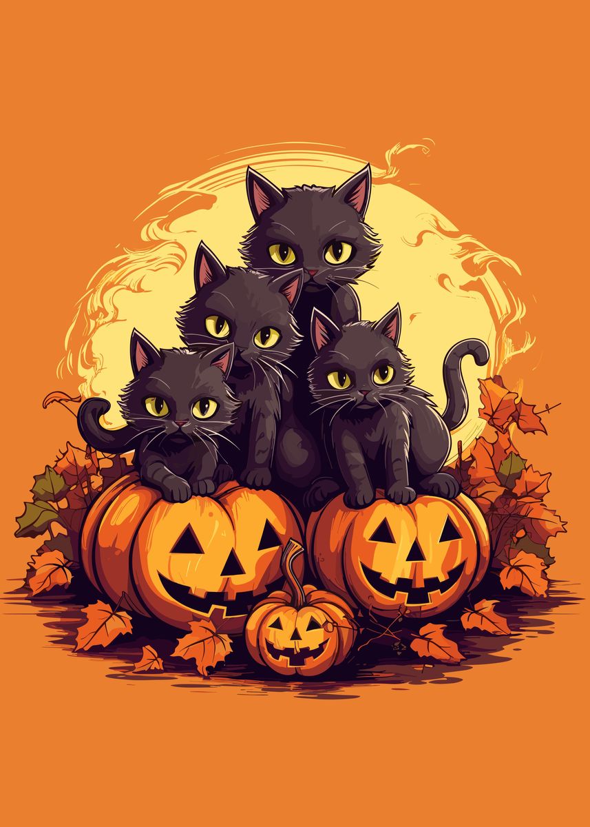'Halloween Black Cat' Poster, picture, metal print, paint by Dolores ...
