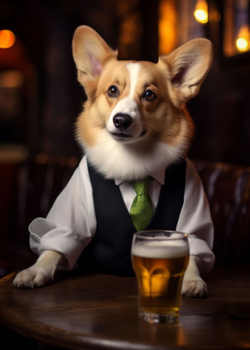 'Corgi Dog in the Bar' Poster, picture, metal print, paint by Craig ...