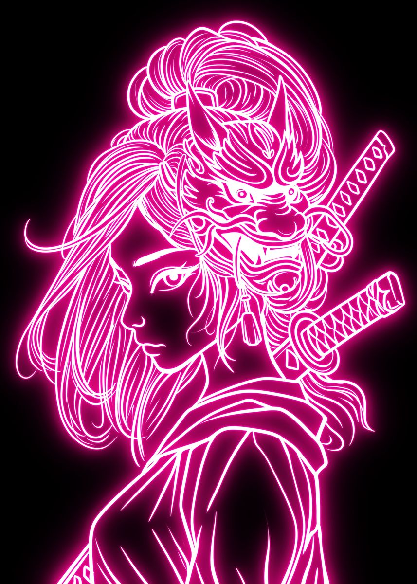 'samurai geisha neon' Poster, picture, metal print, paint by Pegasus ...