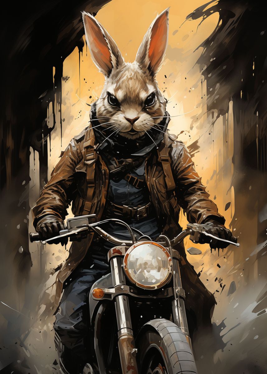 'Rabbit Ridding vintage' Poster, picture, metal print, paint by ...