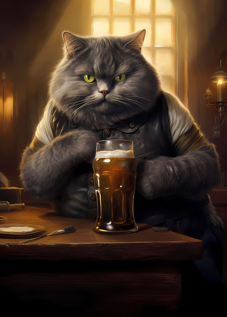 'Fat Cat Beer Pub Bar Drink' Poster, picture, metal print, paint by ...