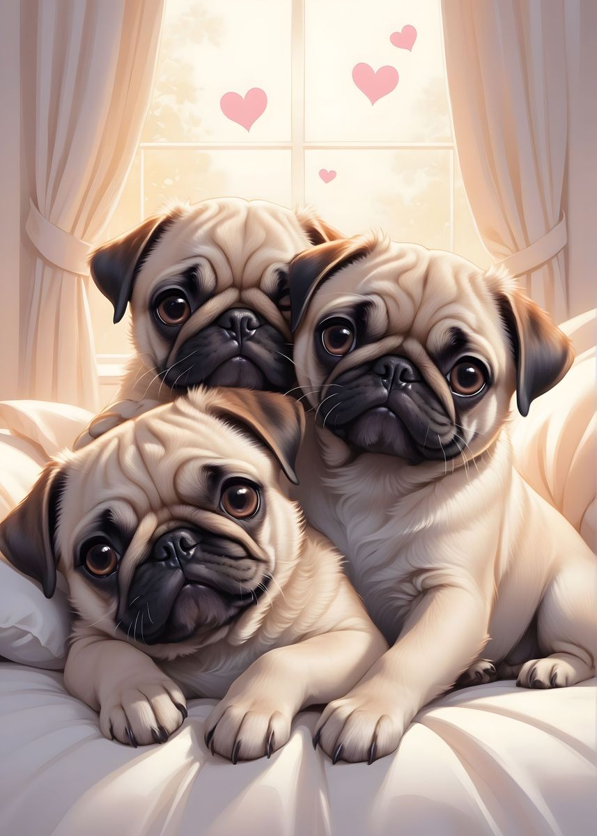 'Pug Puppies Poster' Poster, picture, metal print, paint by Xăm Việt ...