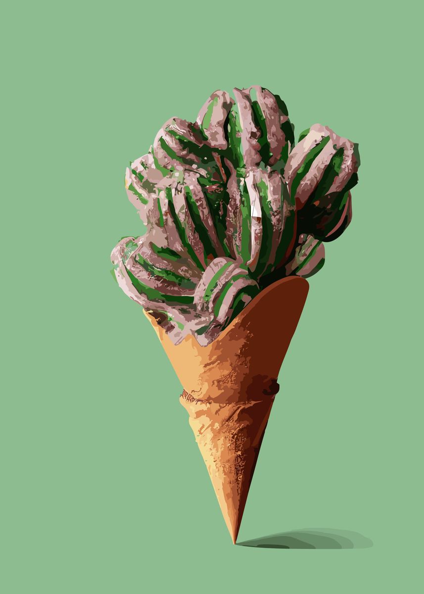 'Cactus Ice Cream' Poster, picture, metal print, paint by maxdesign ...