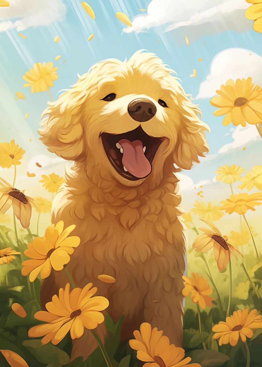 'Cute Happy Goldendoodle' Poster, picture, metal print, paint by inkly ...