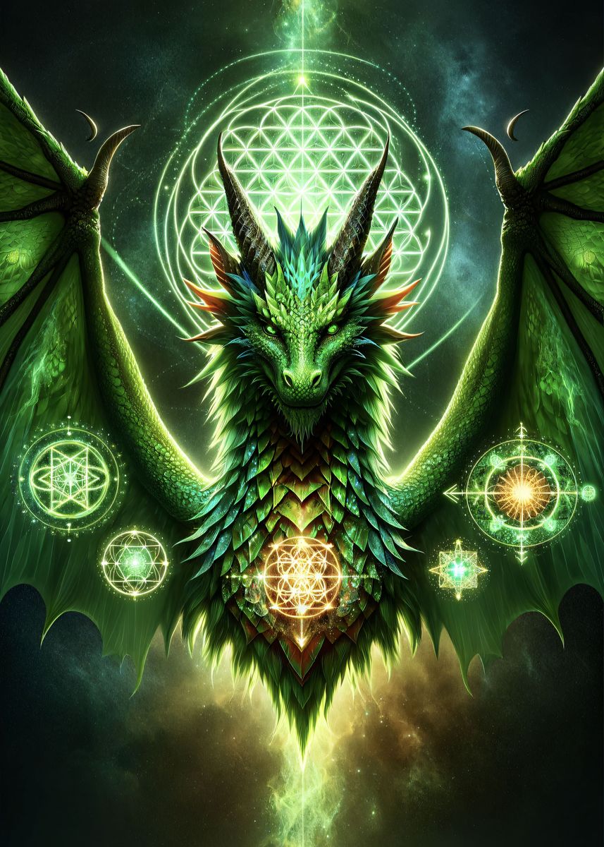 'Dragon Sacred Geometry' Poster, picture, metal print, paint by Astro ...