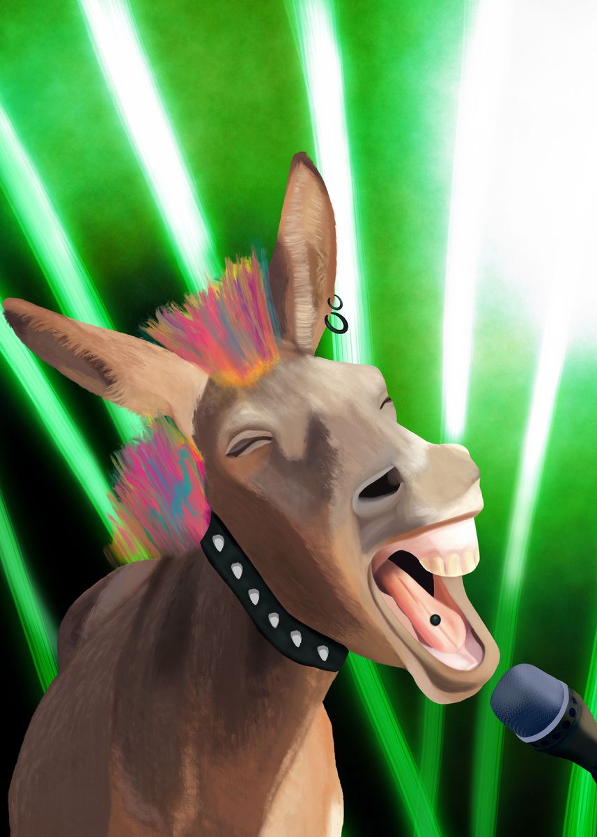 'Cool Rock star Donkey' Poster, picture, metal print, paint by Sunette ...