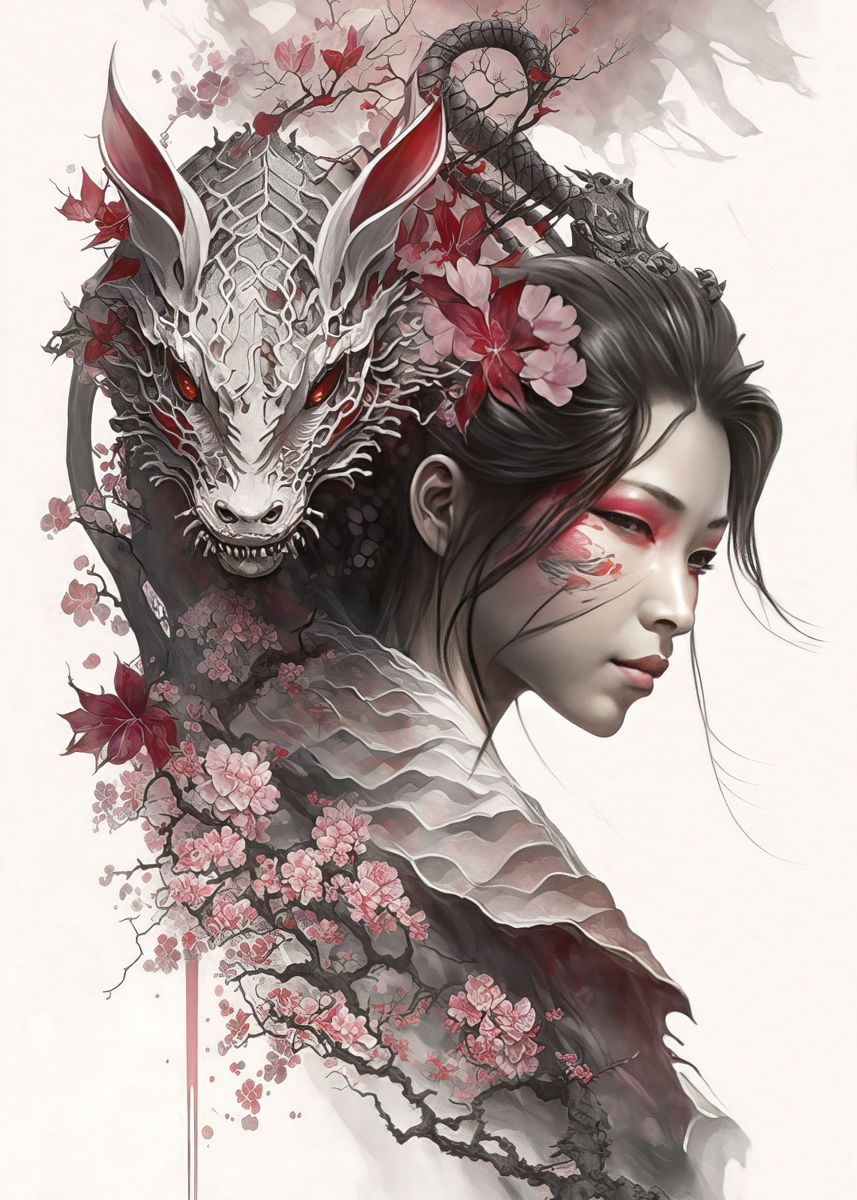 'Geisha Dragon ' Poster, picture, metal print, paint by Graphic ...
