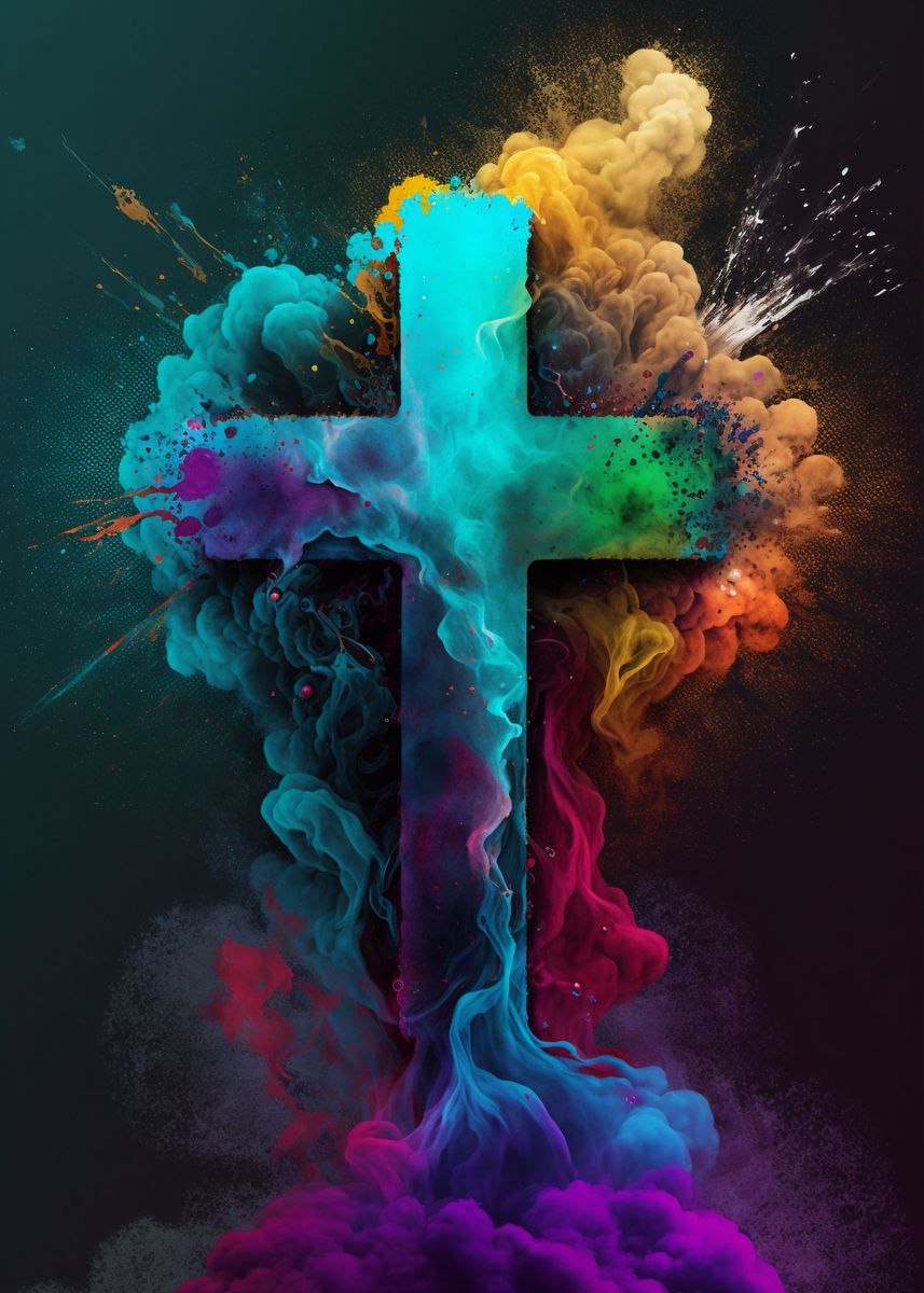 'Colorful Watercolor Cross' Poster, picture, metal print, paint by ...