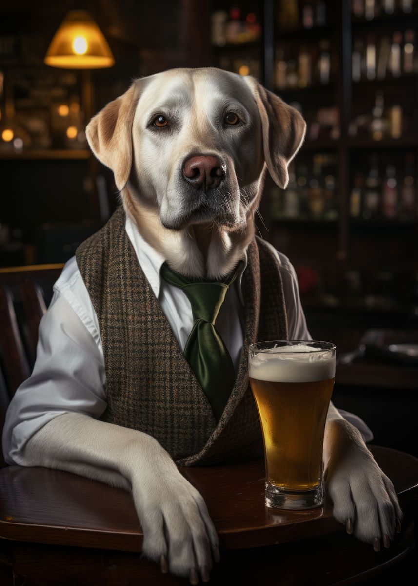 'White Labrador at the Pub' Poster, picture, metal print, paint by ...