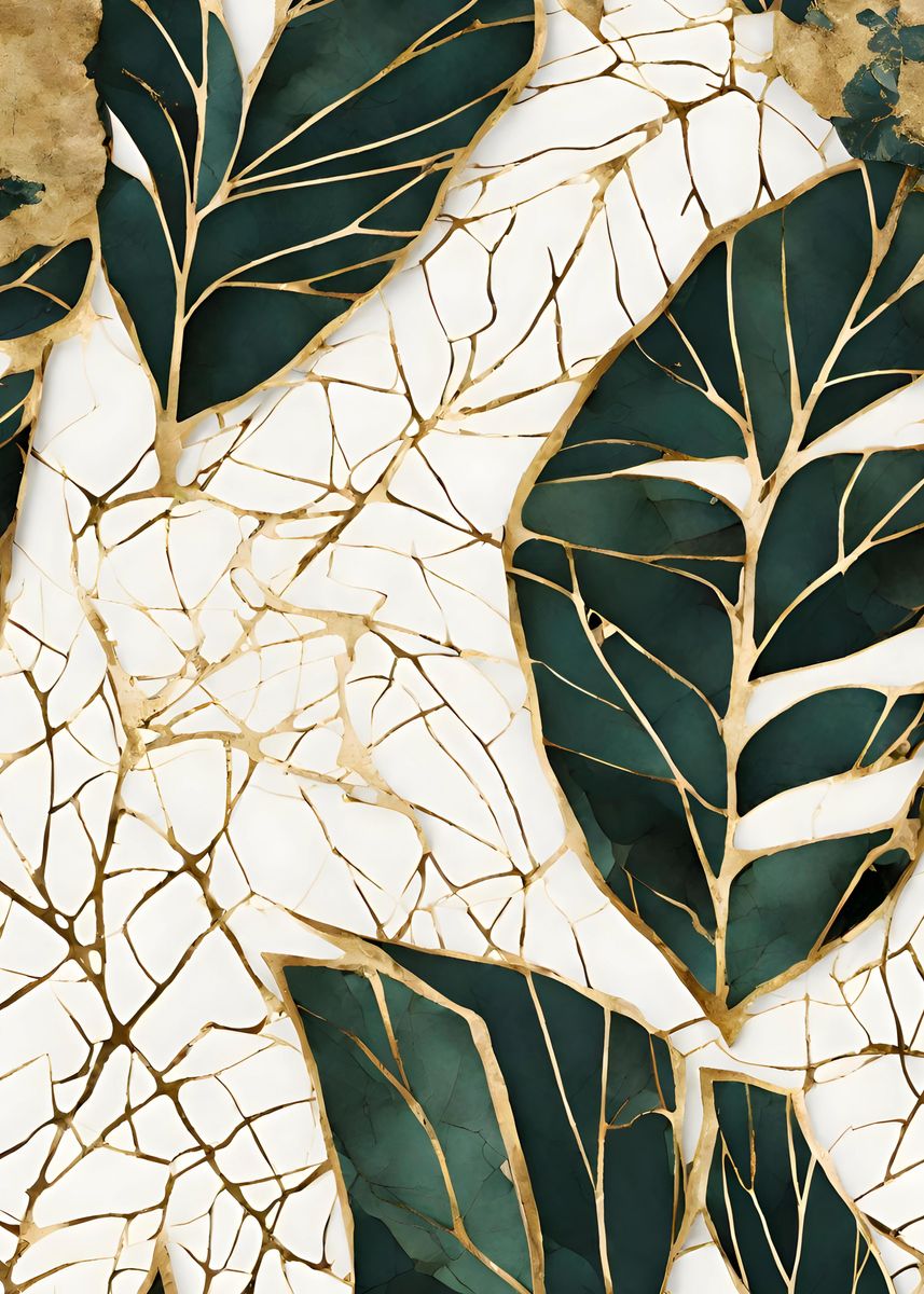 'Abstract Botanic Kintsugi ' Poster, picture, metal print, paint by ...