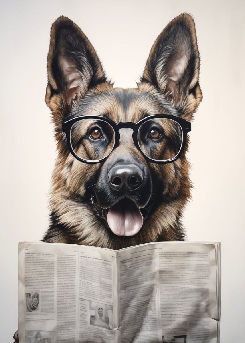 'Dog Reading Newspaper' Poster, picture, metal print, paint by ...