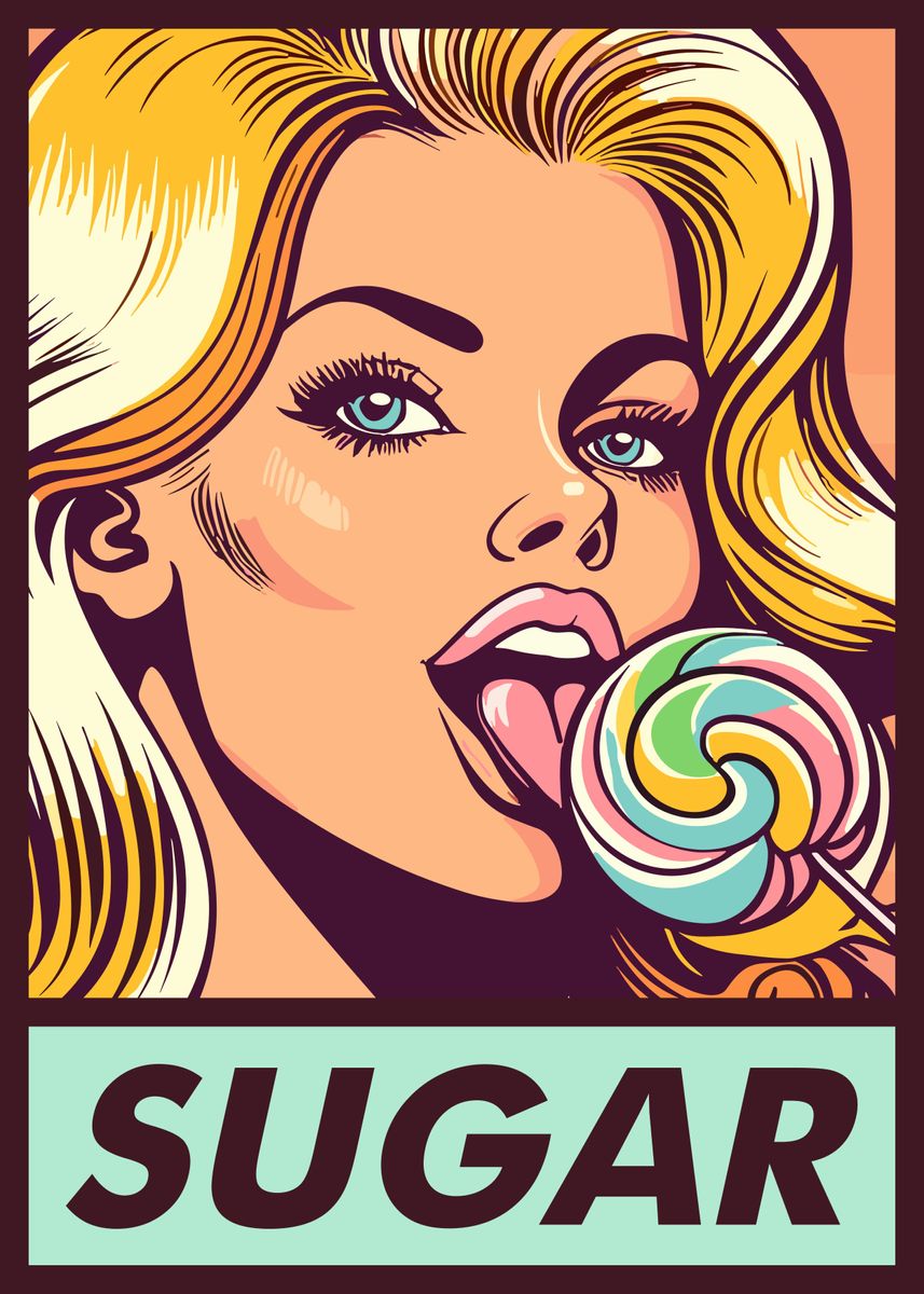 'Retro Sugar Girl' Poster, picture, metal print, paint by Ba Ab | Displate