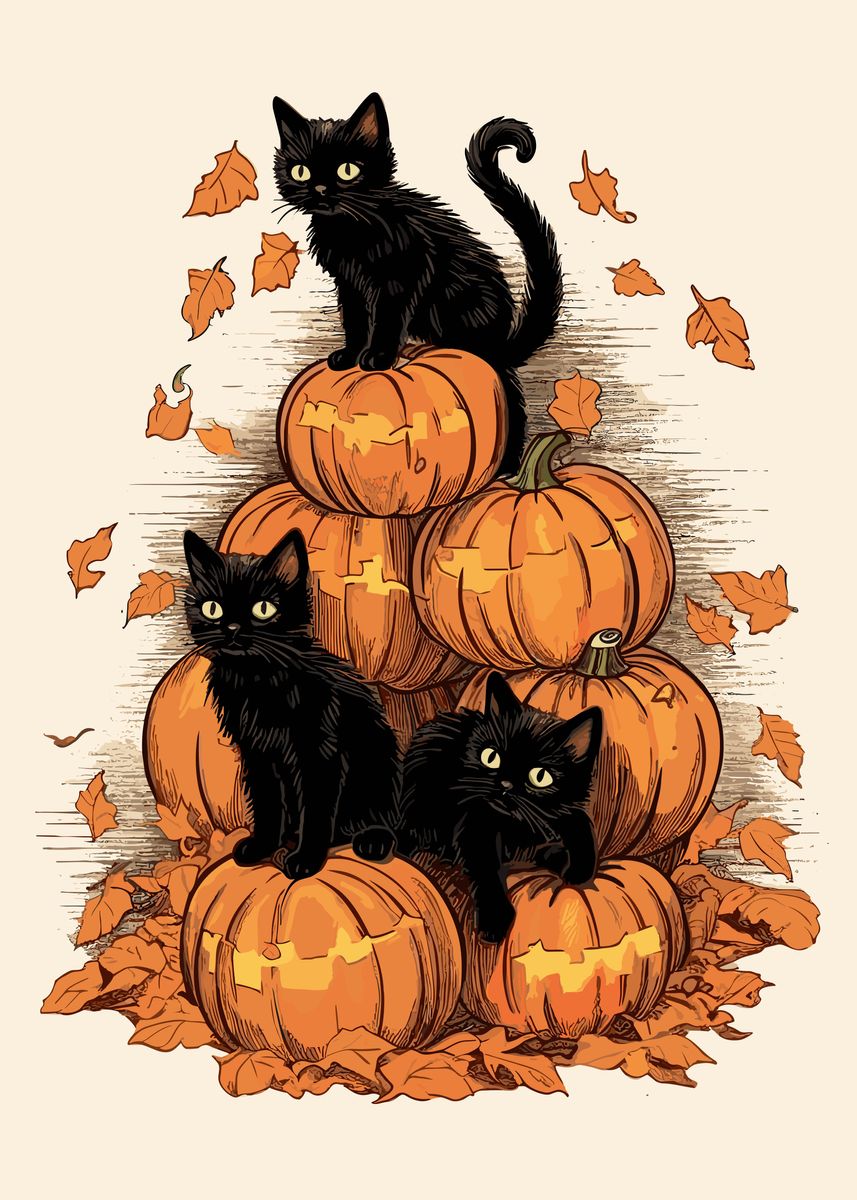 'Halloween Black Cat' Poster, picture, metal print, paint by Dolores ...