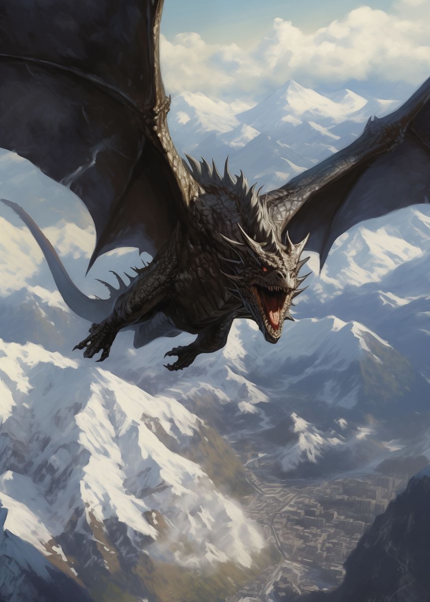'Dragon Flying Fantasy ' Poster, picture, metal print, paint by Eline ...