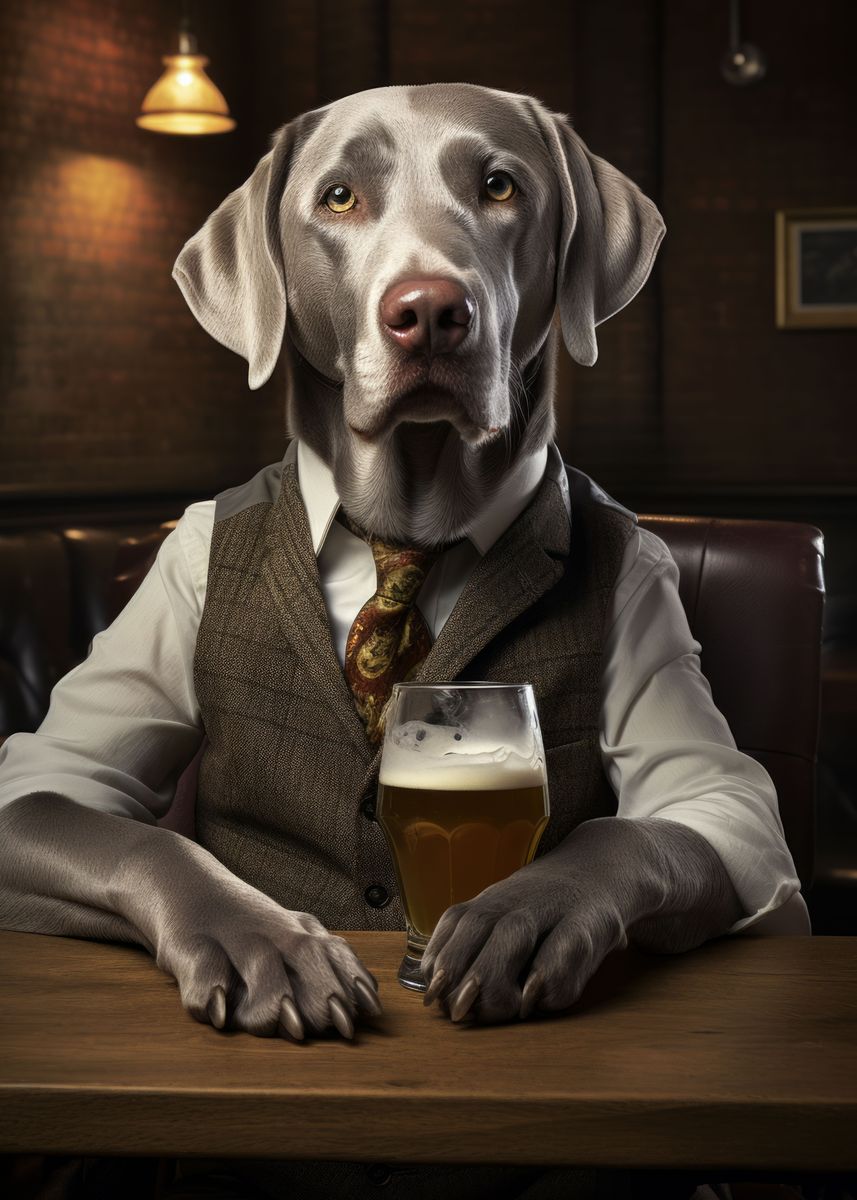 'Silver Labrador in the Pub' Poster, picture, metal print, paint by ...