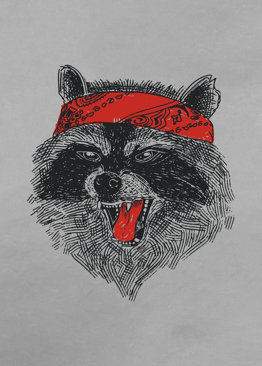'Angry Bandana Raccoon' Poster, picture, metal print, paint by ArtNinja ...