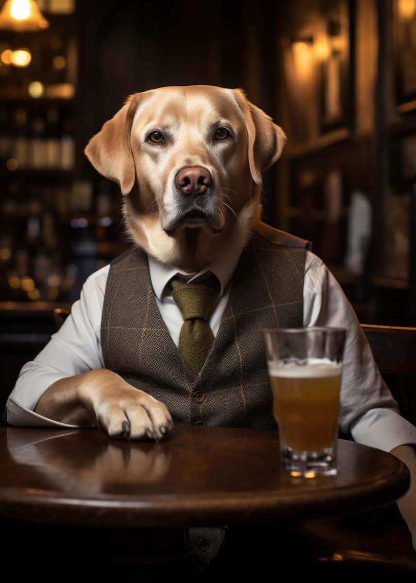 'Yellow Labrador in the Pub' Poster, picture, metal print, paint by ...