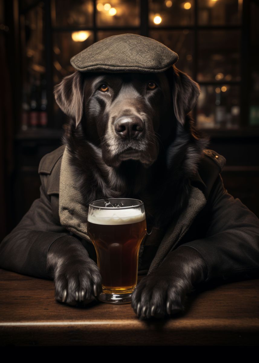 'Black Labrador at the Pub' Poster, picture, metal print, paint by ...