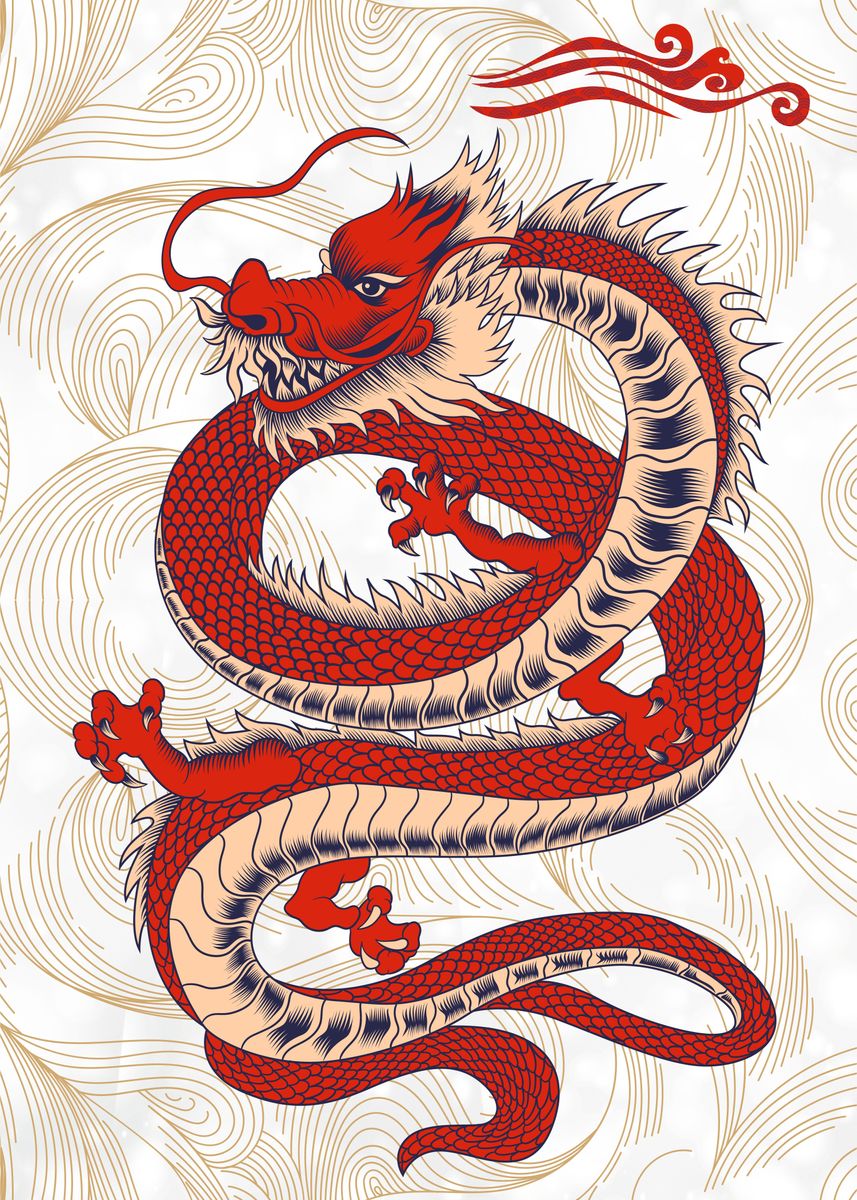 'Japanese Vintage Dragon' Poster, picture, metal print, paint by Wyld ...