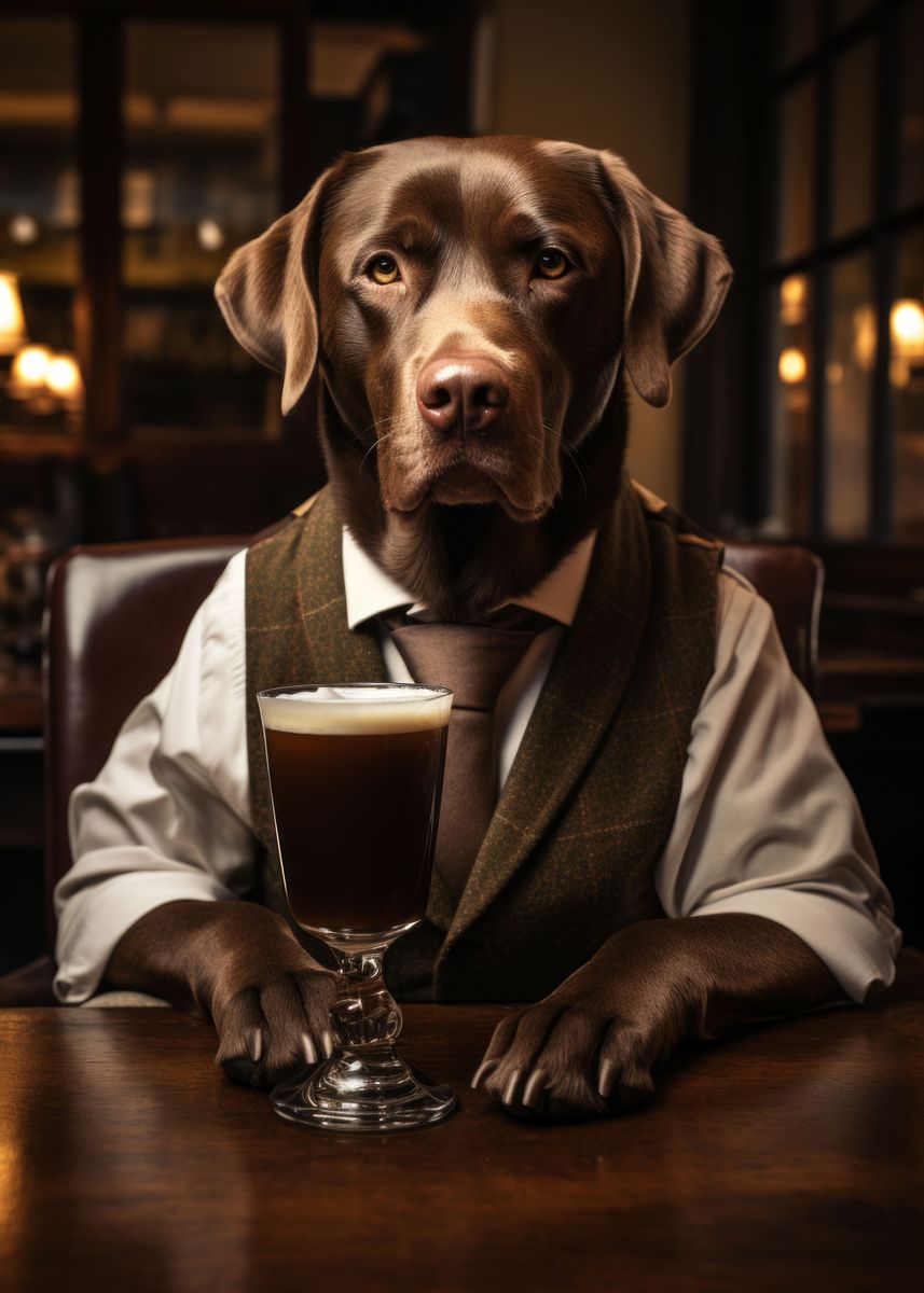 'Brown Labrador at the Bar' Poster, picture, metal print, paint by ...