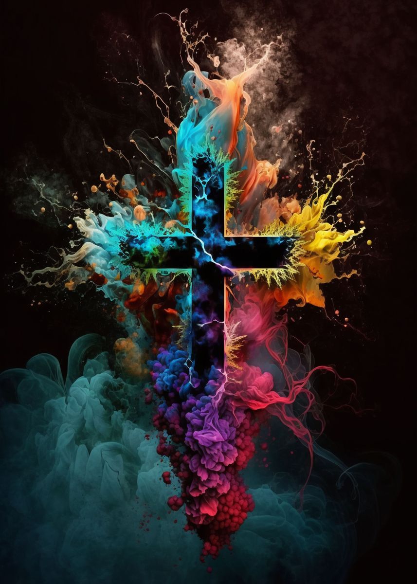 'Colorful Cross Splash' Poster, picture, metal print, paint by ...