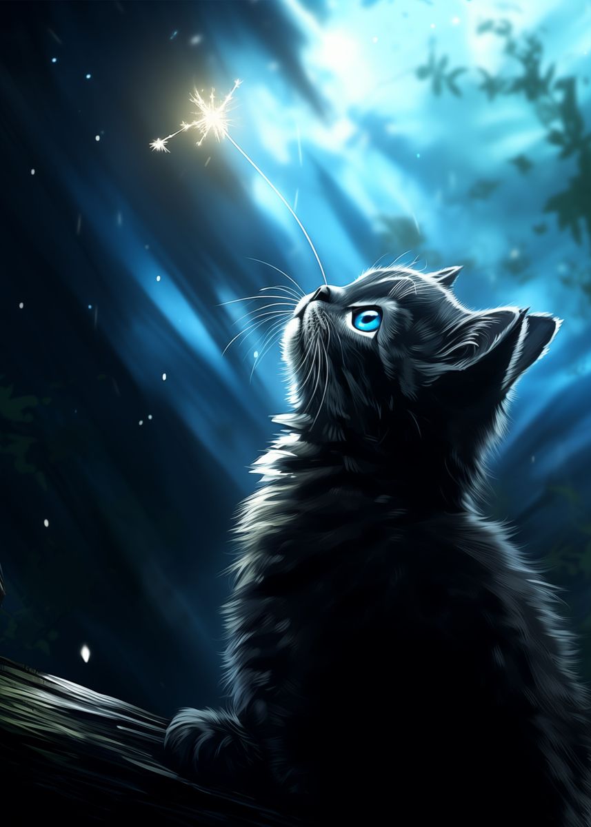 'Cute Cat Kitten Firefly' Poster, picture, metal print, paint by Eline ...