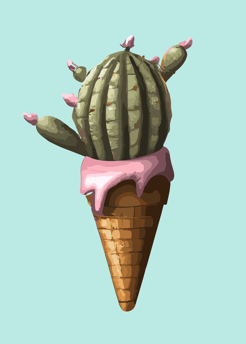 'Cactus Ice Cream' Poster, picture, metal print, paint by maxdesign ...