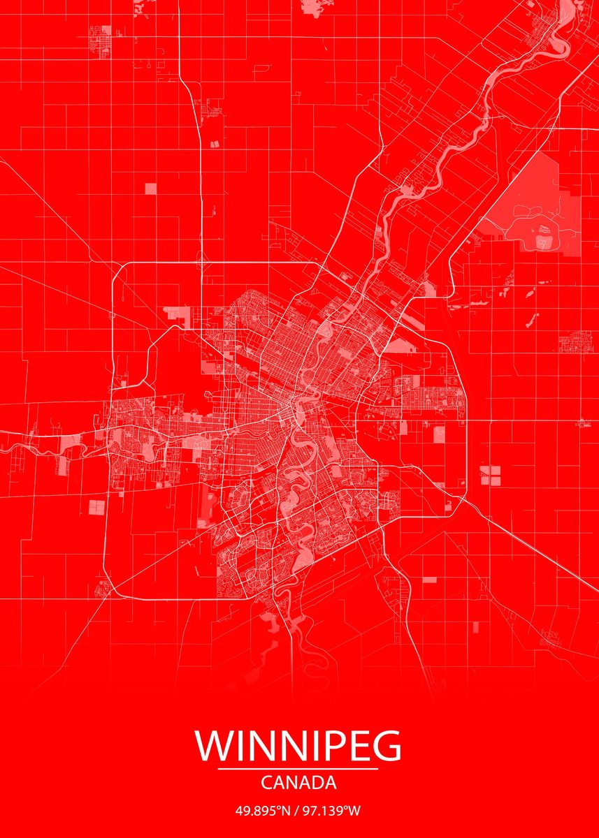 'Winnipeg CA Red City Map' Poster, picture, metal print, paint by Wall ...